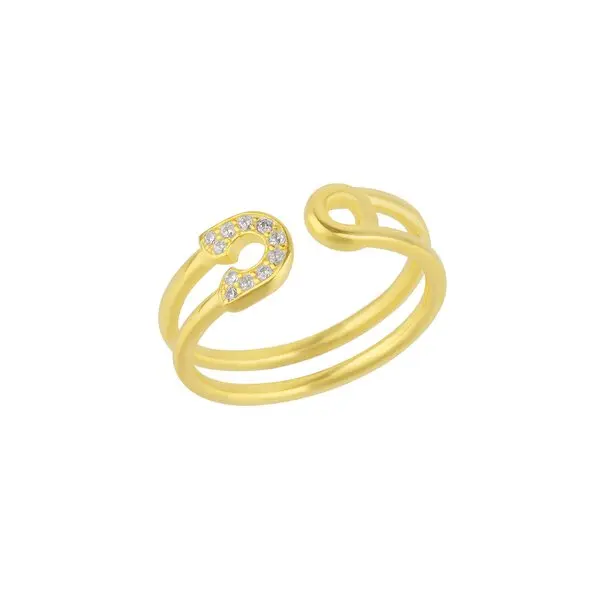 SPERO LONDON Sterling Silver Pave Jewelled Safety Pin Ring - Gold