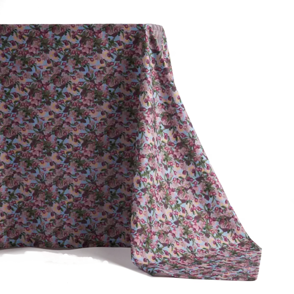 SOPHIE WILLIAMSON DESIGN Pink / Green / Blue Extra Large Tablecloth In Romantic Pink Cherry Blossom Flower Print On Blue - Pink/green/blue