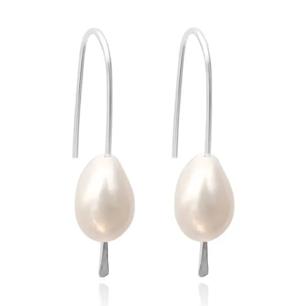 KIRI & BELLE Mimi Pearl Drop Wire Earrings - Silver