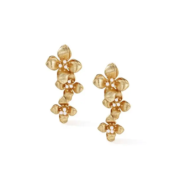 RETRO CHIC Blossom Dangle Earrings - Gold/white