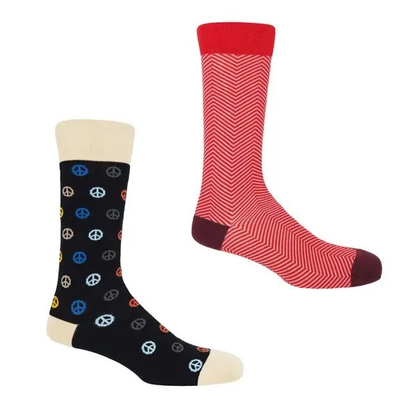 PEPER HAROW - MADE IN ENGLAND Lux Taylor & Peace Socks Two Pack - Black/red