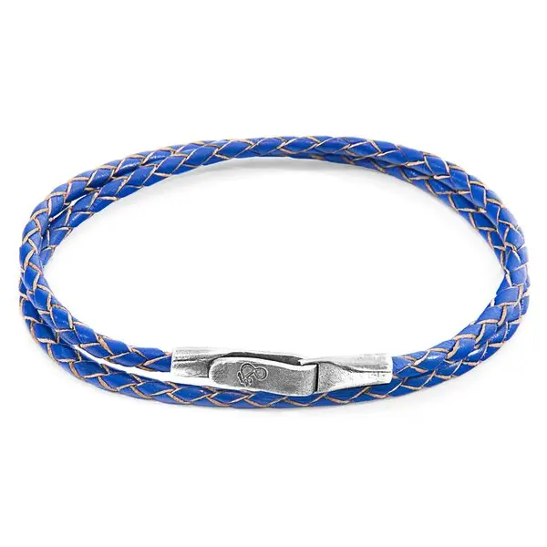 ANCHOR & CREW Braided Leather Bracelet With Sterling Silver Clasp - Blue/silver