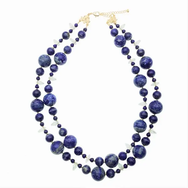 FARRA Lapis And Crystal Double Strand Necklace - Blue