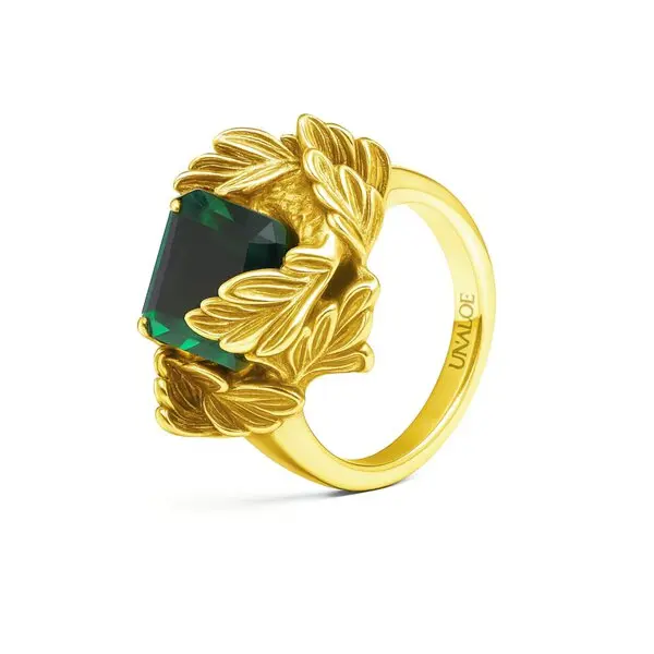 UNALOE Gold Plated Sterling Silver Ring With Zirconia - Gold/green