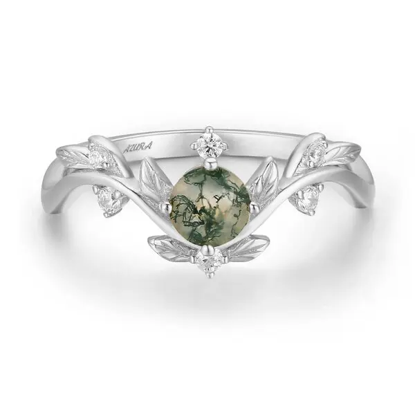 AZURA JEWELRY NEW YORK Willow Moss Agate Gemstone Ring - Silver