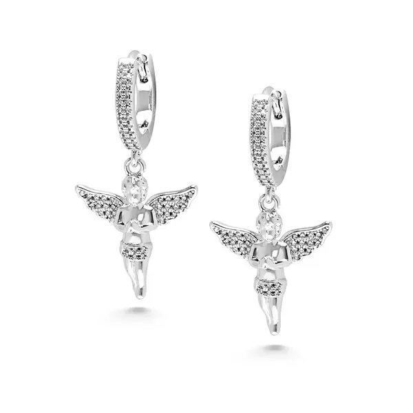 NIALAYA JEWELRY Angel Pendant Earrings - Silver