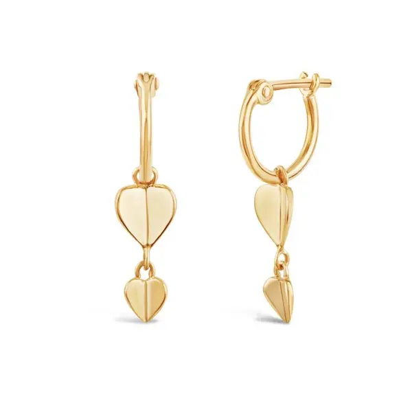 DINNY HALL Bijou Folded Heart Drop Hoop Earrings - Gold