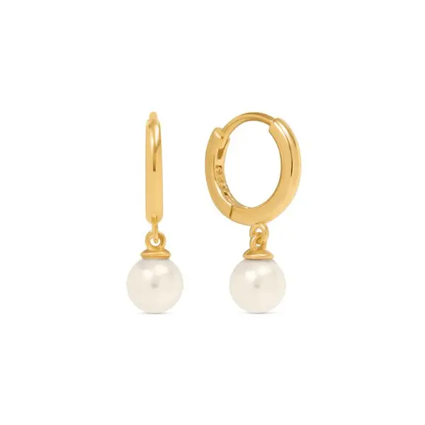ESTERAH Petit Pearl Huggie Hoop Earrings - Gold