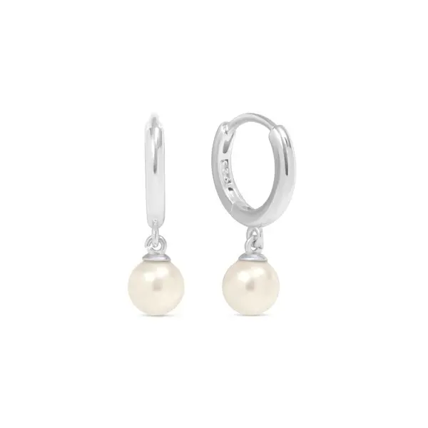 ESTERAH Petit Pearl Huggie Hoop Earrings - Silver
