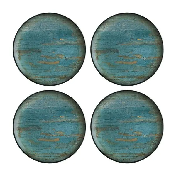 Turgla Home Blue / Brown Madera Round Decorated Porcelain Dinner Plate Set Of Four - Blue/brown