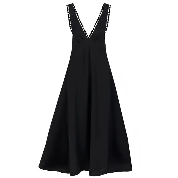 LANGNER Embroidered Lace Linen Maxi Dress - Black