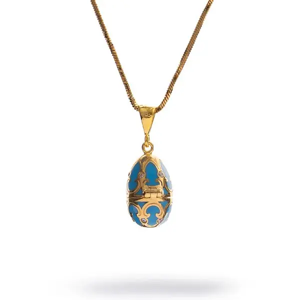 EBRU JEWELRY Lucky Clover Turquoise Egg Necklace - Gold/blue