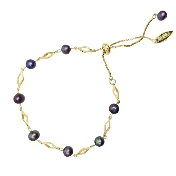 FARRA Freshwater Pearls Adjustable Bracelet - Black