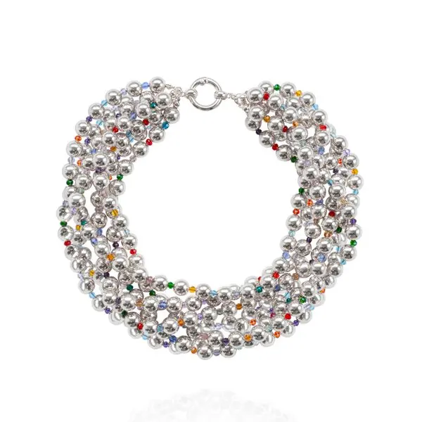 SAULE LABEL Ilka Layered Beaded Necklace - Silver