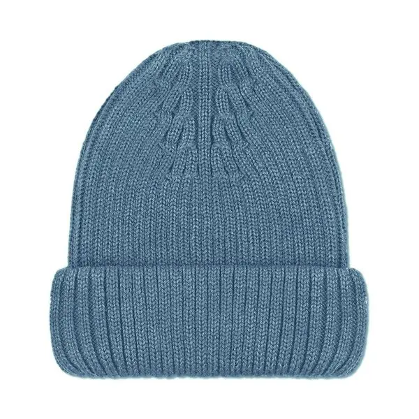 PAUL JAMES KNITWEAR Heavyweight Ribbed Extra Fine Merino Wool Beanie - Blue