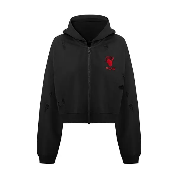 PCFG Destroyed Zip Up Hoodie - Black