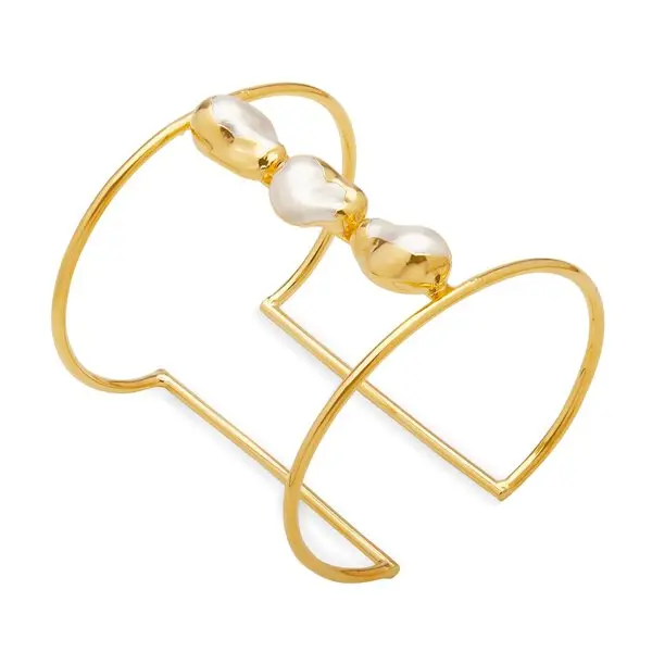 DHWANI BANSAL Adjustable Kora Bangle With Baroque Pearls - Gold/white