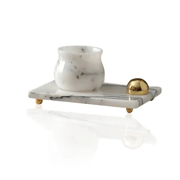MARLETH White / Gold White Marble Espresso Cup & Serving Tray - White/gold