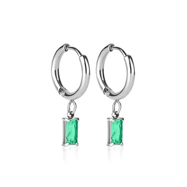 EVER JEWELLERY Luxe Silver Drop Emerald Huggie Earrings - Green/grey
