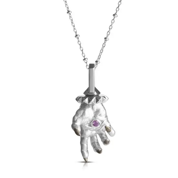 KASUN Hand Of The Protector Pendant With Amethyst - Silver