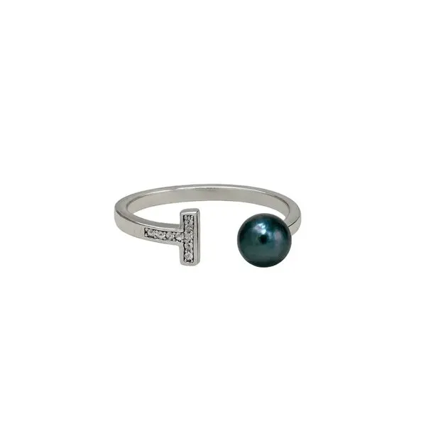 PEARL CODE Pearl And Fianite Open Ring - Black