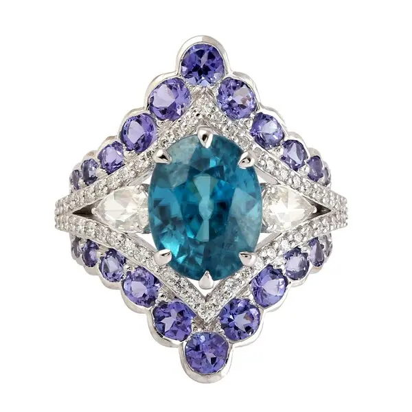 ARTISAN 18k White Gold Natural Blue Zircon, Tanzanite, And Diamond Ring - White/blue