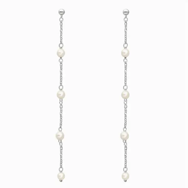 UNALOE Sterling Pearl Chain Drop Earrings - Silver