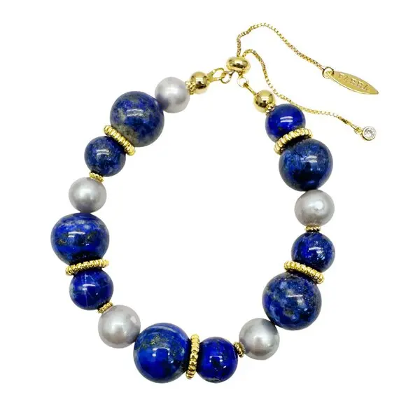 FARRA Nugget Lapis Lazuli And Freshwater Pearl Bracelet - Blue/white