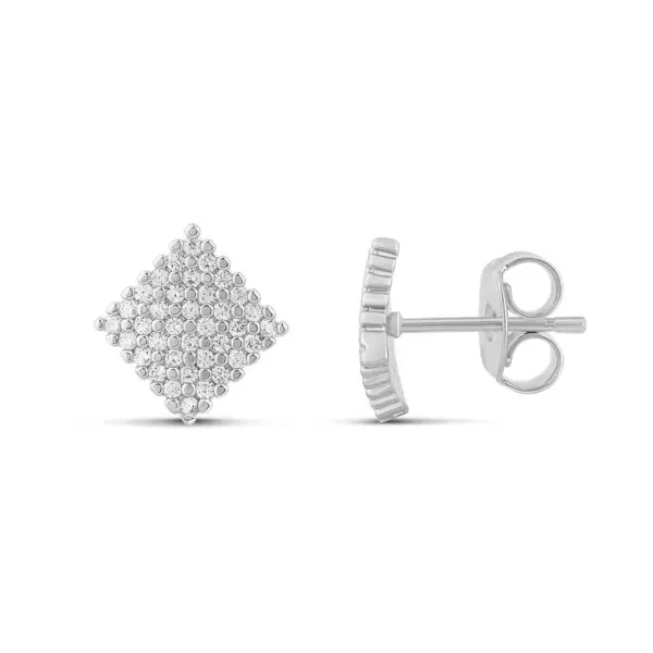 SHYMI Pave Square Stud Earrings - Silver
