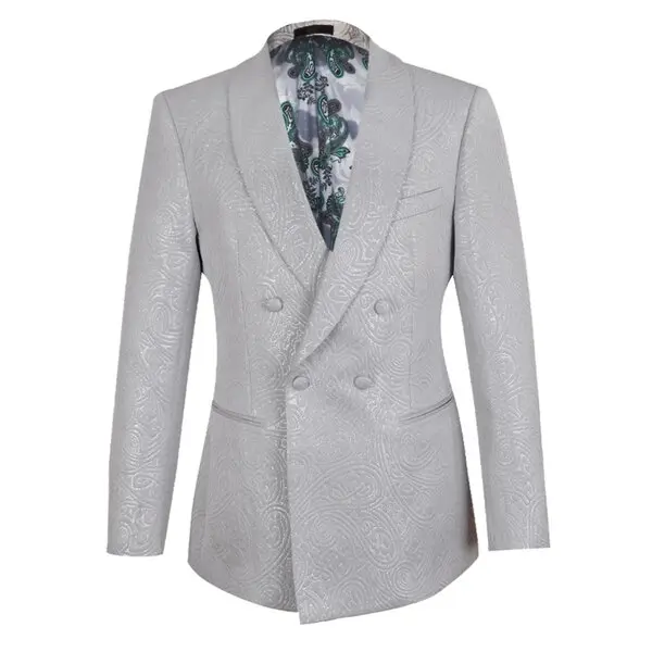 DAVID WEJ Neutrals Kensington Double Breasted Shawl Lapel Jacquard Blazer Platinum - Black