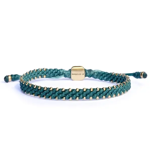 HARBOUR UK BRACELETS Rope & Bronze Beaded Bracelet - Green