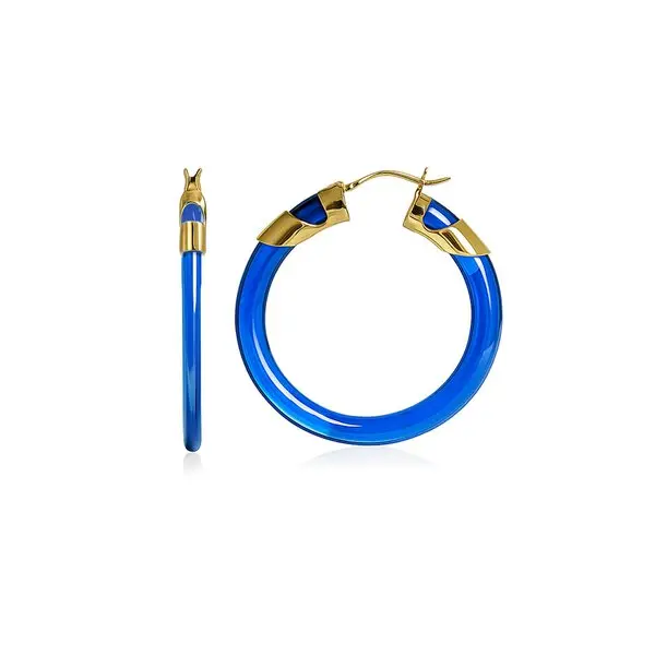 GOLD & HONEY Sapphire Blue Lucite Hoop Earrings - Gold/blue
