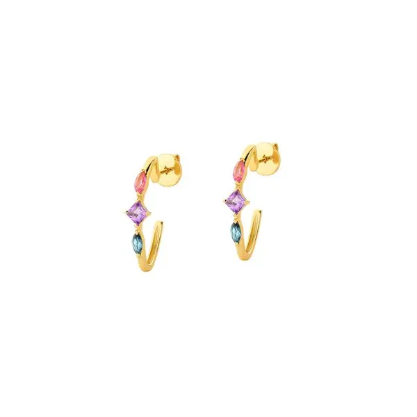 SOLIO JEWELLERY Gold Hoop Earrings With Pink Tourmaline, Amethyst, And Sky Topaz - Gold/yellow
