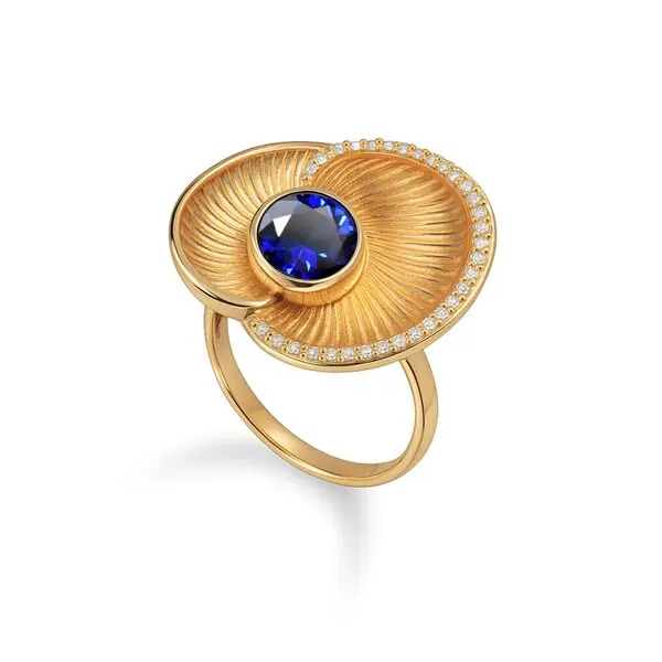 AUGUSTINE JEWELS Gold Shell Ring With Kyanite And Diamond - Gold/blue