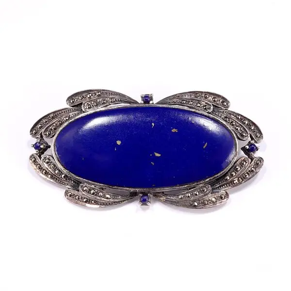 MINERALGEMS ✩ STUDIO Lapis Lazuli And Marcasite Brooch
