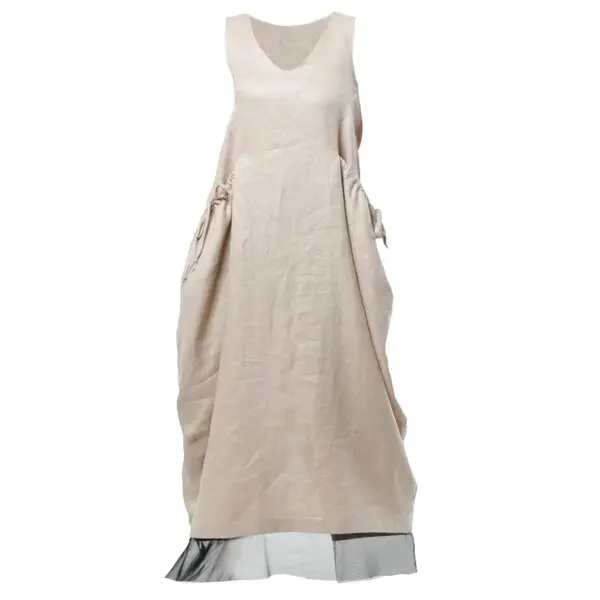 METAMORPHOZA Linen Maxi Dress With Pockets - Beige
