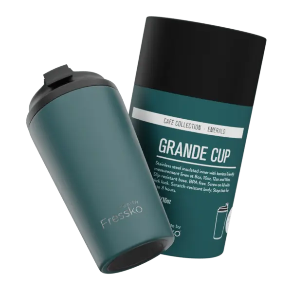 FRESSKO Grande 475ml/16oz Reusable Coffee Cup, Stainless Steel Emerald - Green
