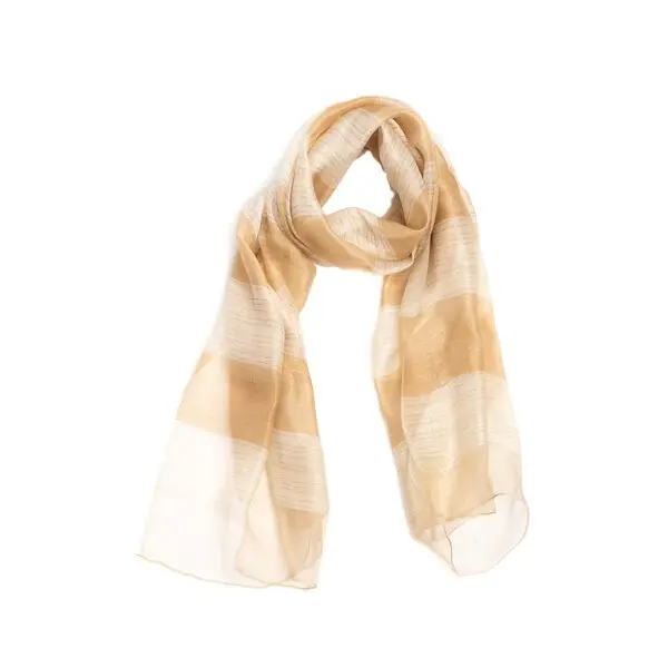 Saachi Silk Wool Shimmering Striped Moccasin Scarf - Brown