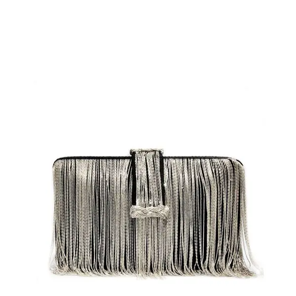 SIMITRI Braided Flap Clutch With Metal Chain - Black/silver