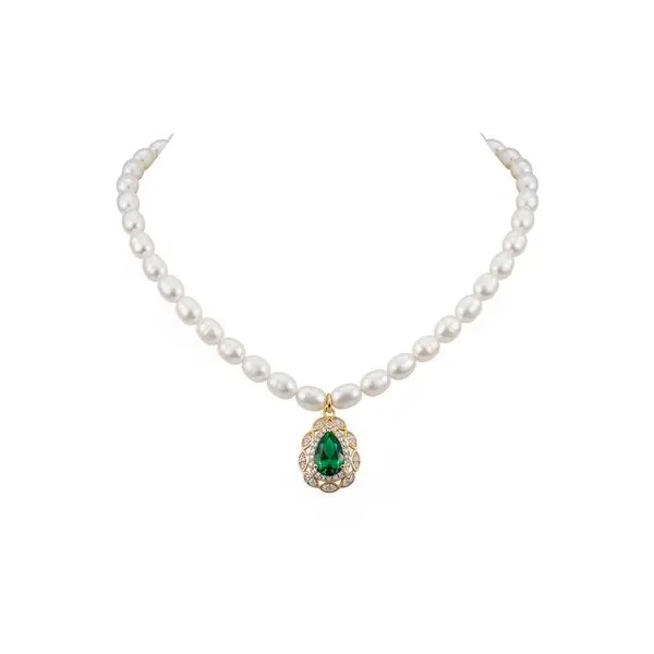ANGEL BAROCCO Freshwater Pearl Necklace With Gemstone Pendant - Green
