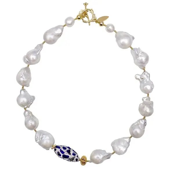 FARRA Baroque Pearl And Lapis Lazuli Necklace - White