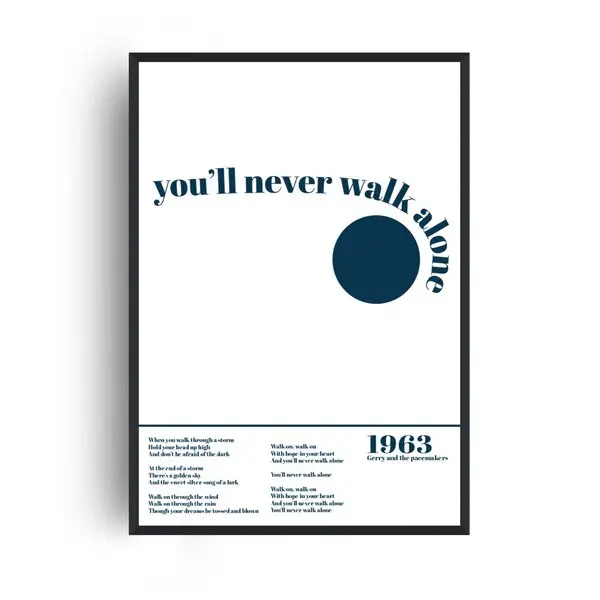 FANCLUB You'll Never Walk Alone Retro Music Football Art Print A2 - Blue
