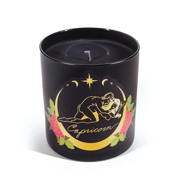 BLACK CAKE Astrology Zodiac Horoscope Sign Candle Capricorn Light Sugar Rose Petal Fragrance - Black/orange