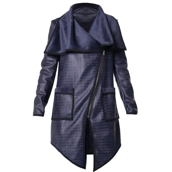 METAMORPHOZA Croc-effect Asymmetric Zip Coat With Draped Collar