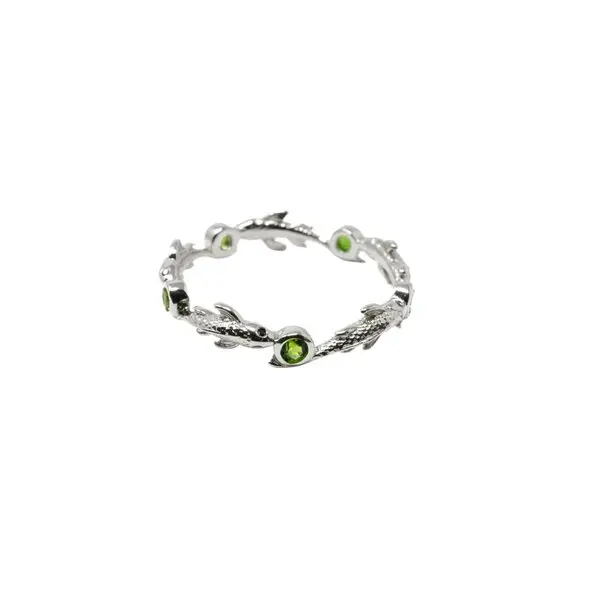 NASI SILVER Neshama Fish Band Ring - Green