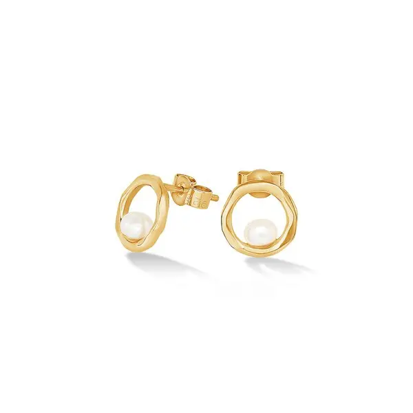 DOWER & HALL Open Circle Pearl Stud Earrings - Gold