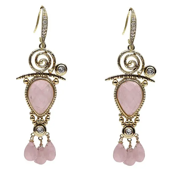 FARRA Rose Quartz Chandelier Earrings - Pink