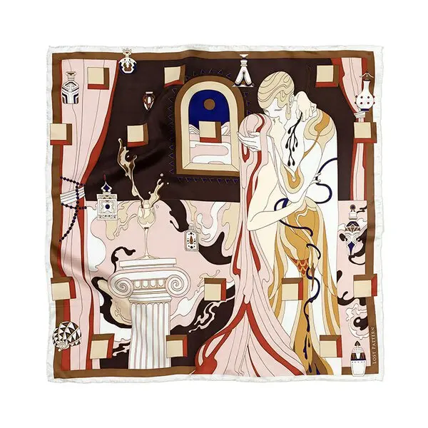 LOST PATTERN Brown / Orange "the Kiss" Bandana Silk Scarf - Brown/orange