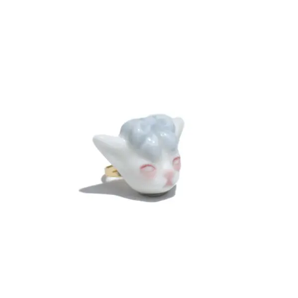 H2 STUDIO Angry Puss Porcelain Cat Ring - Blue
