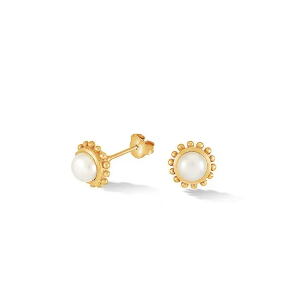 DOWER & HALL Anemone Pearl Stud Earrings - Gold/white